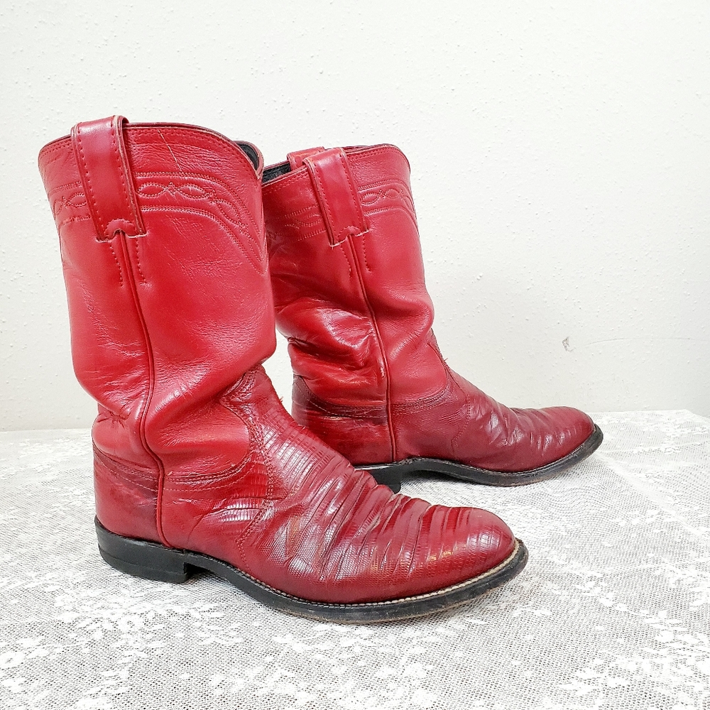 Justin Red Roper Lizard Skin Cowboy Boots Sz 6! - Gem